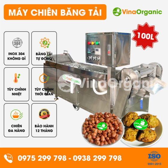 MCBT100 - Máy chiên băng tải 100L, chiên chả lươn, đậu phộng